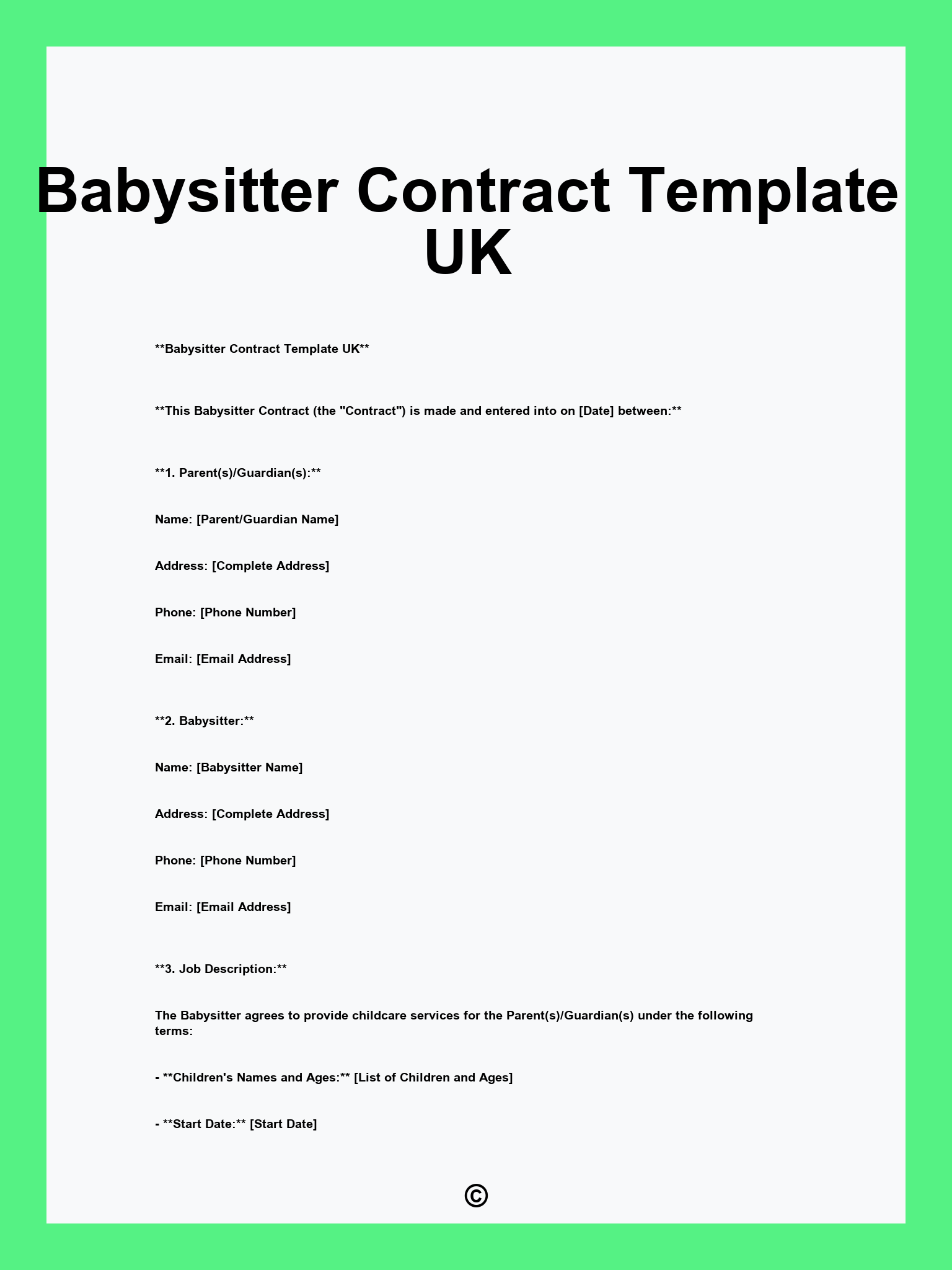 Babysitter Contract Template UK