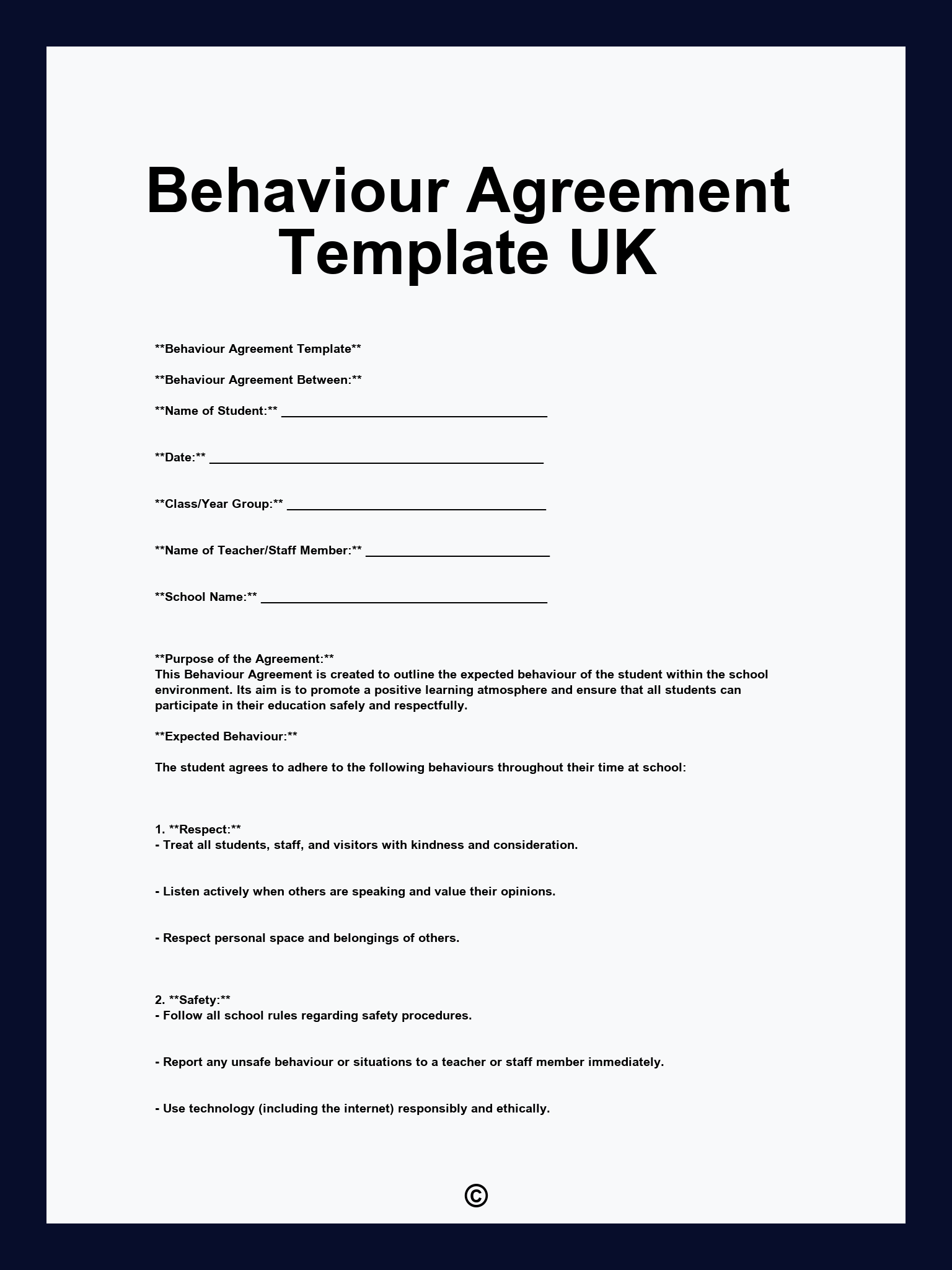 Behaviour Agreement Template UK