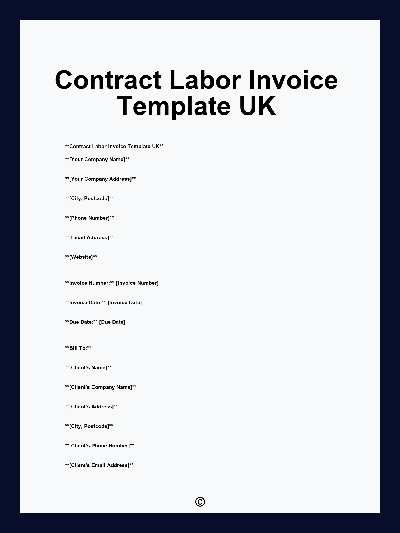 Contract Labor Invoice Template UK