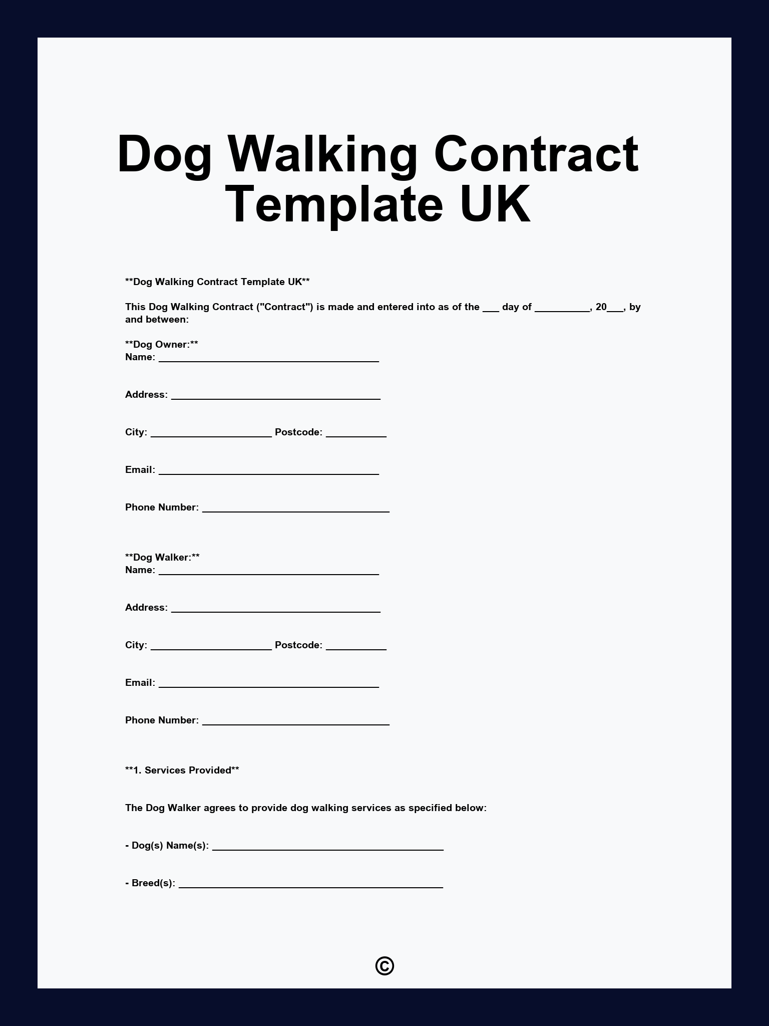 Dog Walking Contract Template UK