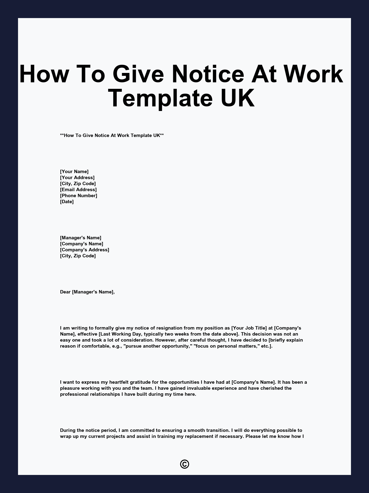 How To Give Notice At Work Template UK