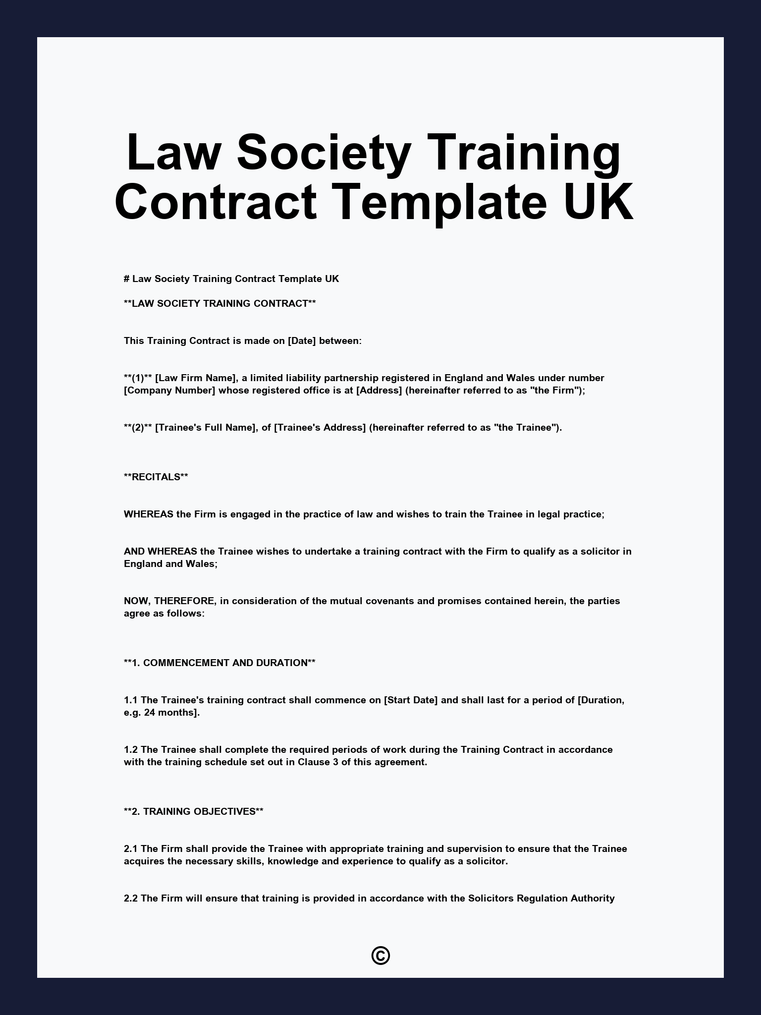 Law Society Training Contract Template UK