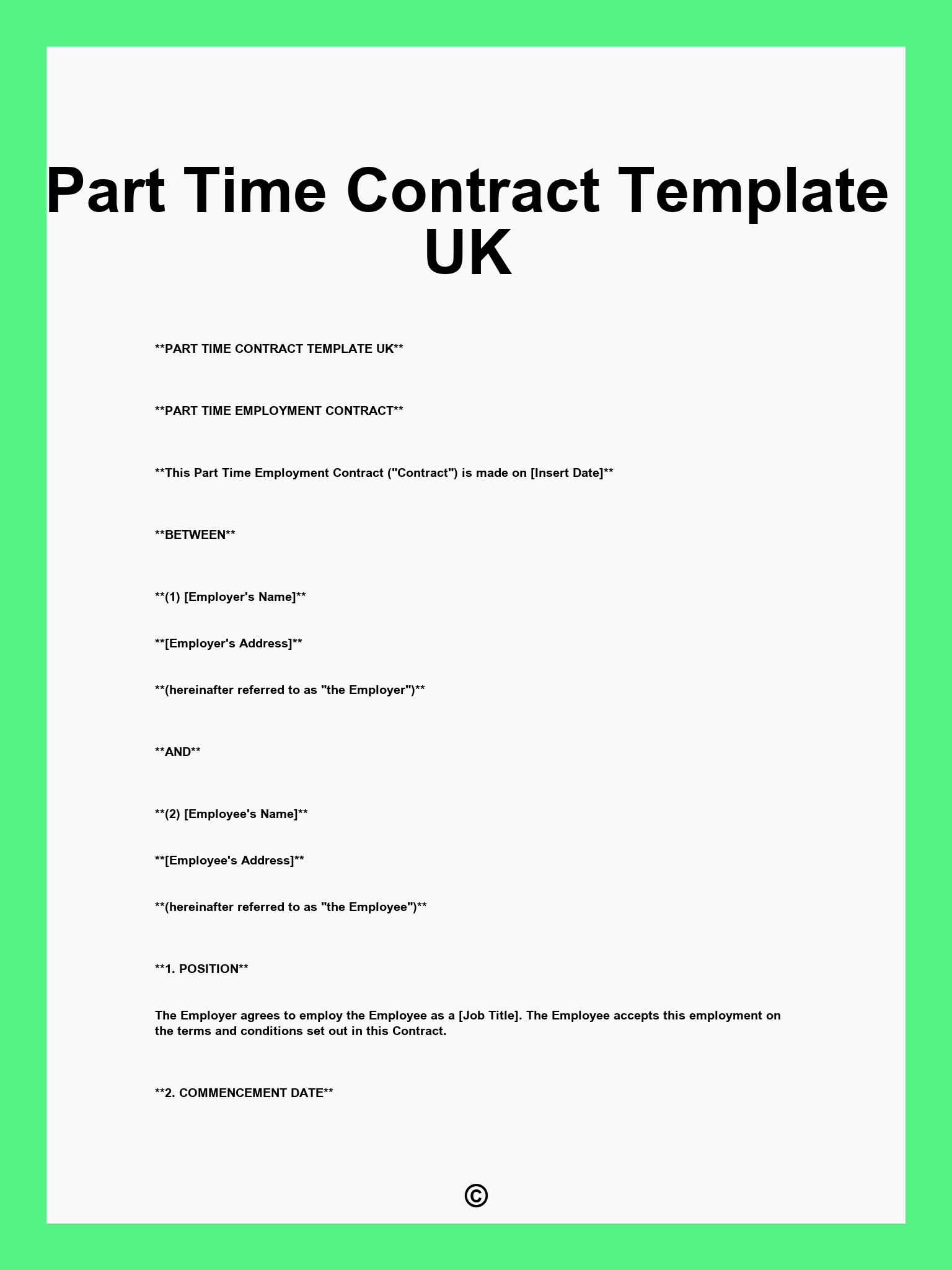 Part Time Contract Template UK